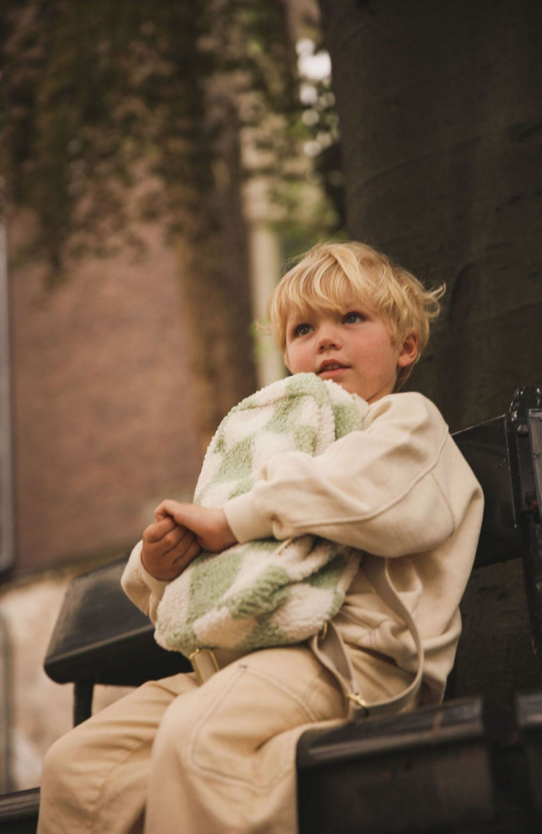 NEW! STUDIO NOOS X BINI PISTACHIO CHEQUERBOARD MINI TEDDY BACKPACK ...